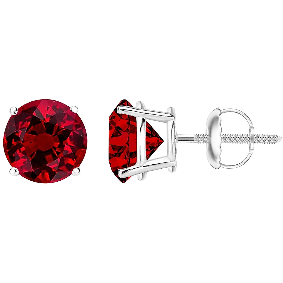 2 Carat Total Weight Ruby Solitaire Stud Earrings Pair Platinum Popular Premium Collection 4 Prong Screw Back