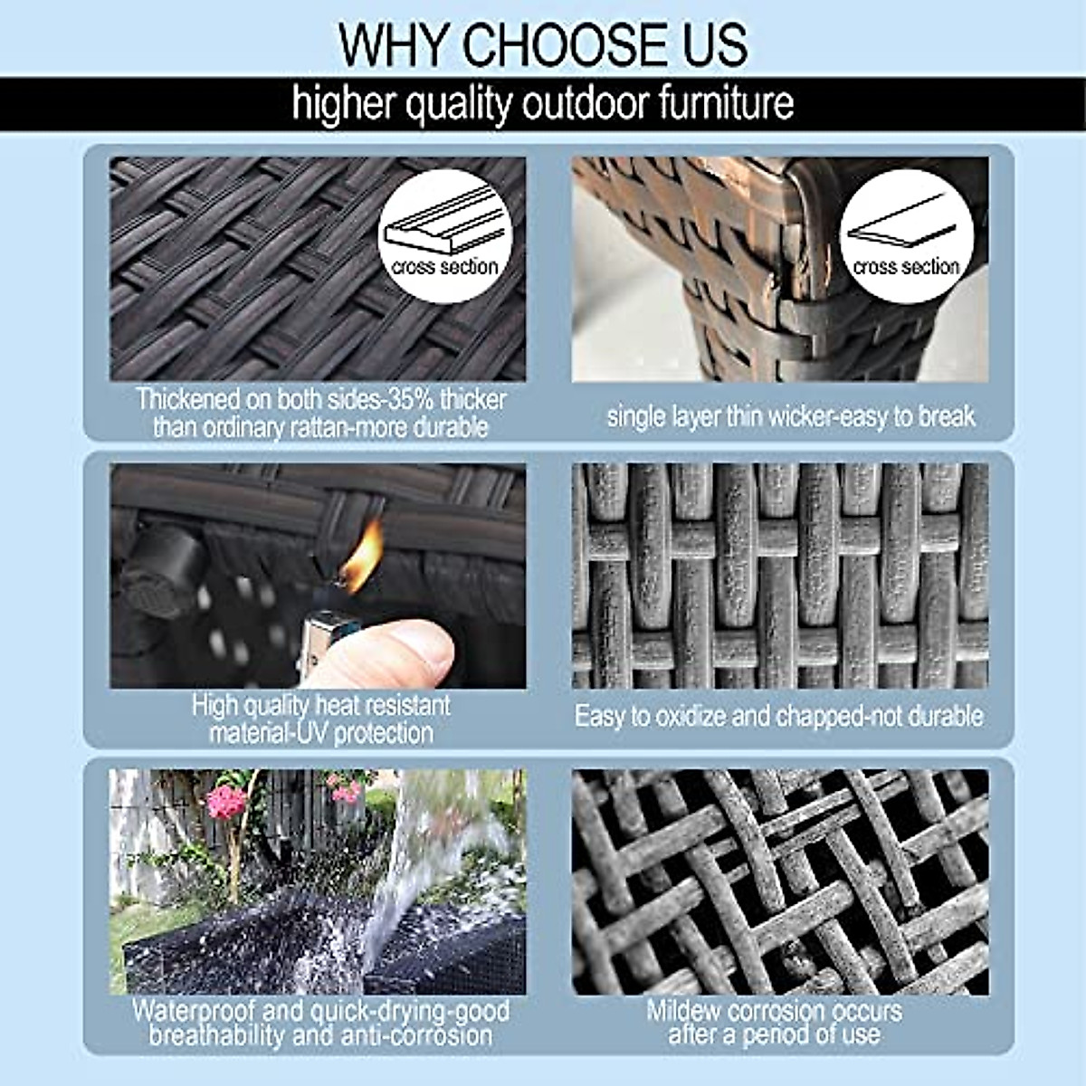 PHI VILLA 77" Wide Outdoor Rattan Sectional Sofa with Cushions - Small Patio Wicker Furniture Set (3 - Person Seating Group, Beige) Tabletop Fire Pit Included