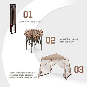 EAGLE PEAK 10x10 Slant Leg Easy Setup Pop Up Canopy Tent with Mosquito Netting 64 sqft of Shade, Beige