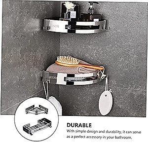 PRETYZOOM 2pcs Corner Shelf Bathroom Storage Cabinet Living Room Wall Shelf Corner Shower Basket Wall Bathroom Shelf Wall Floating Shelves Shower Shelf with Hooks Silver Stainless Steel