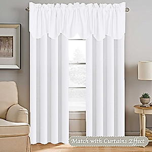 H.VERSAILTEX 2 Panels Blackout Curtain Valances for Kitchen Windows/Living Room/Bathroom Privacy Protection Rod Pocket Decoration Scalloped Winow Valance Curtains, 52" W x 18" L, Pure White