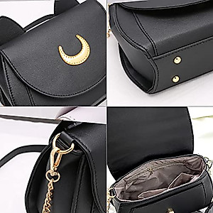 Akstore Women's Handbag Cat Purses Cosplay Sailor Moon Bag PU Leather Girls Handbag Shoulder Bags (Black)