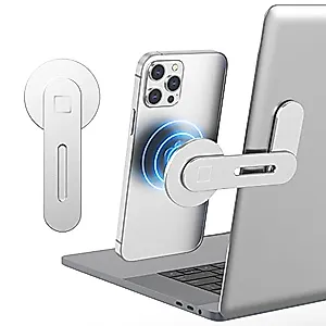 MoKo Magnetic Phone Holder for Laptop, 90° Adjustable Desktop Monitor Laptop Phone Side Mount fits iPhone 14/13/12 Series, Slim Portable Foldable Computer Monitor Expansion Bracket for Mobile Phone