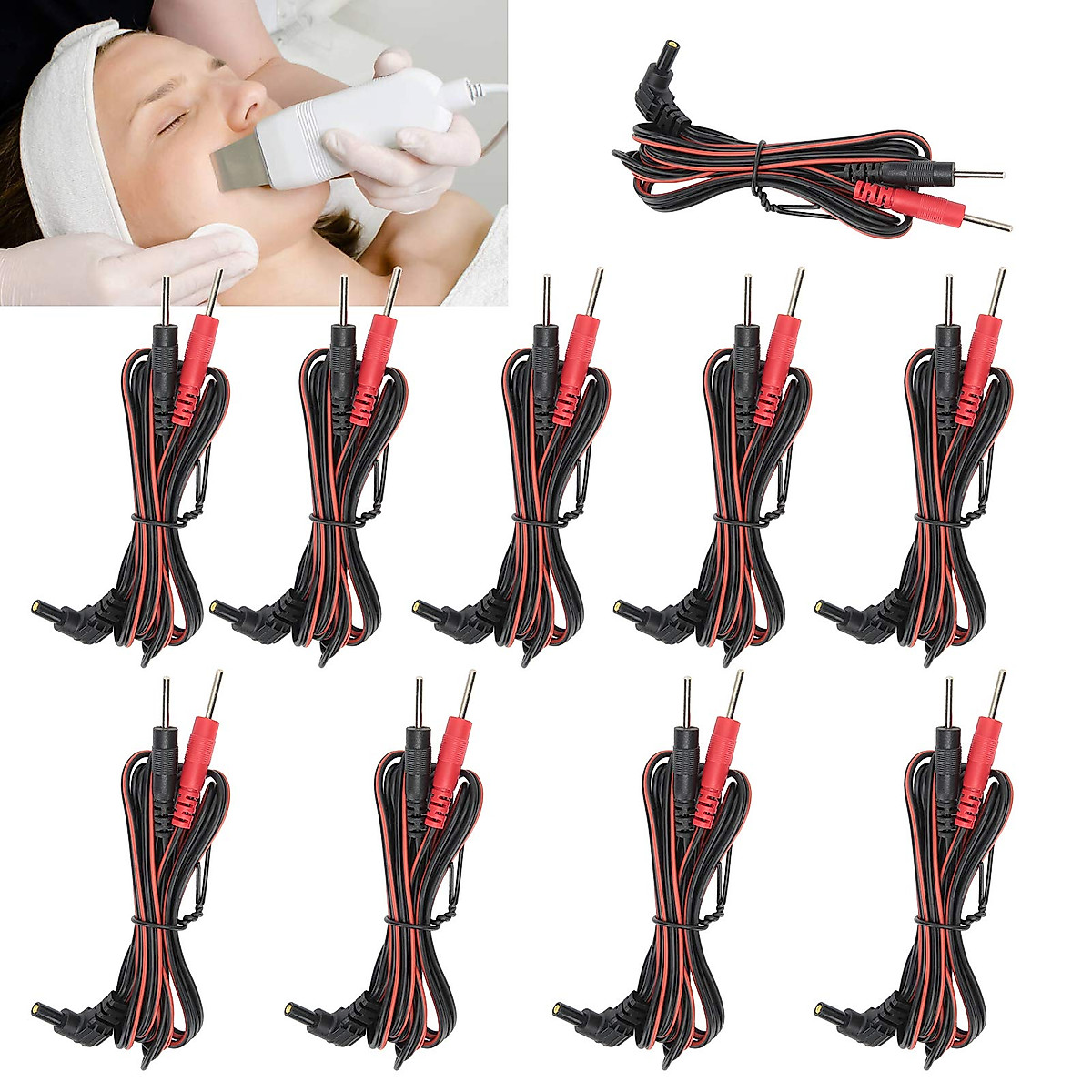 Sonew 10pcs / Bag 2.35mm 1.2m 2‑in‑1 Pin Type Electrode Wires Cable, TENS Cable Wires for TENS Unit Physiotherapy Machine