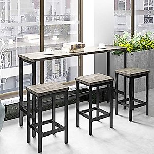 Merax 4 Piece Counter Height Extra Long Dining Pub Kitchen Set with 3 Stools, Bar Side-Table with Footrest, Grey_1