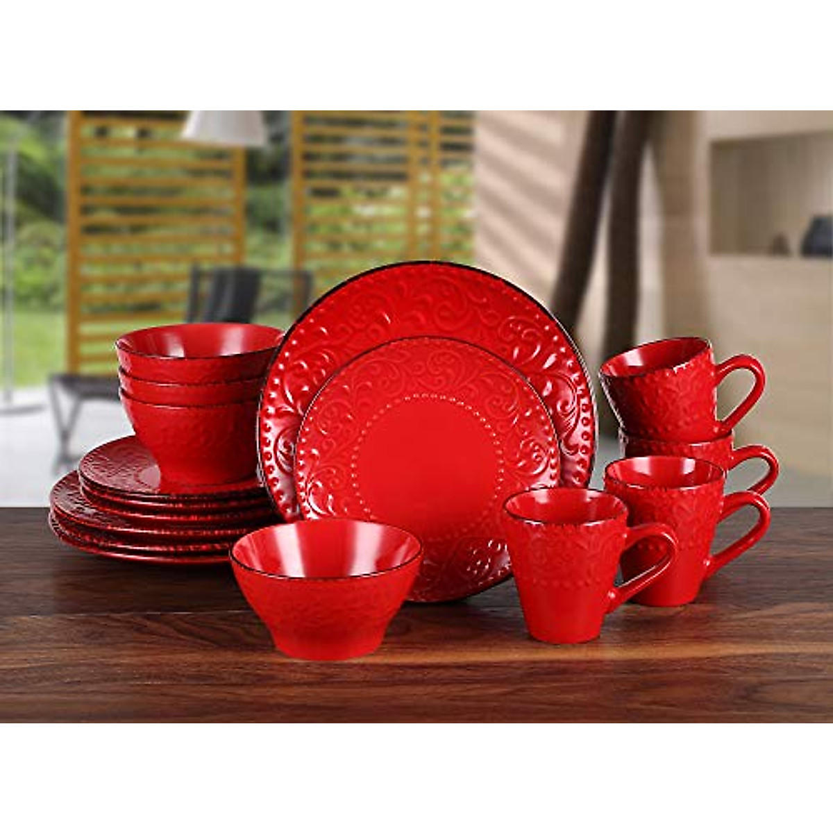 Lorren Home Trends LH526 Dinnerware Set for Entertaining, One Size, Red