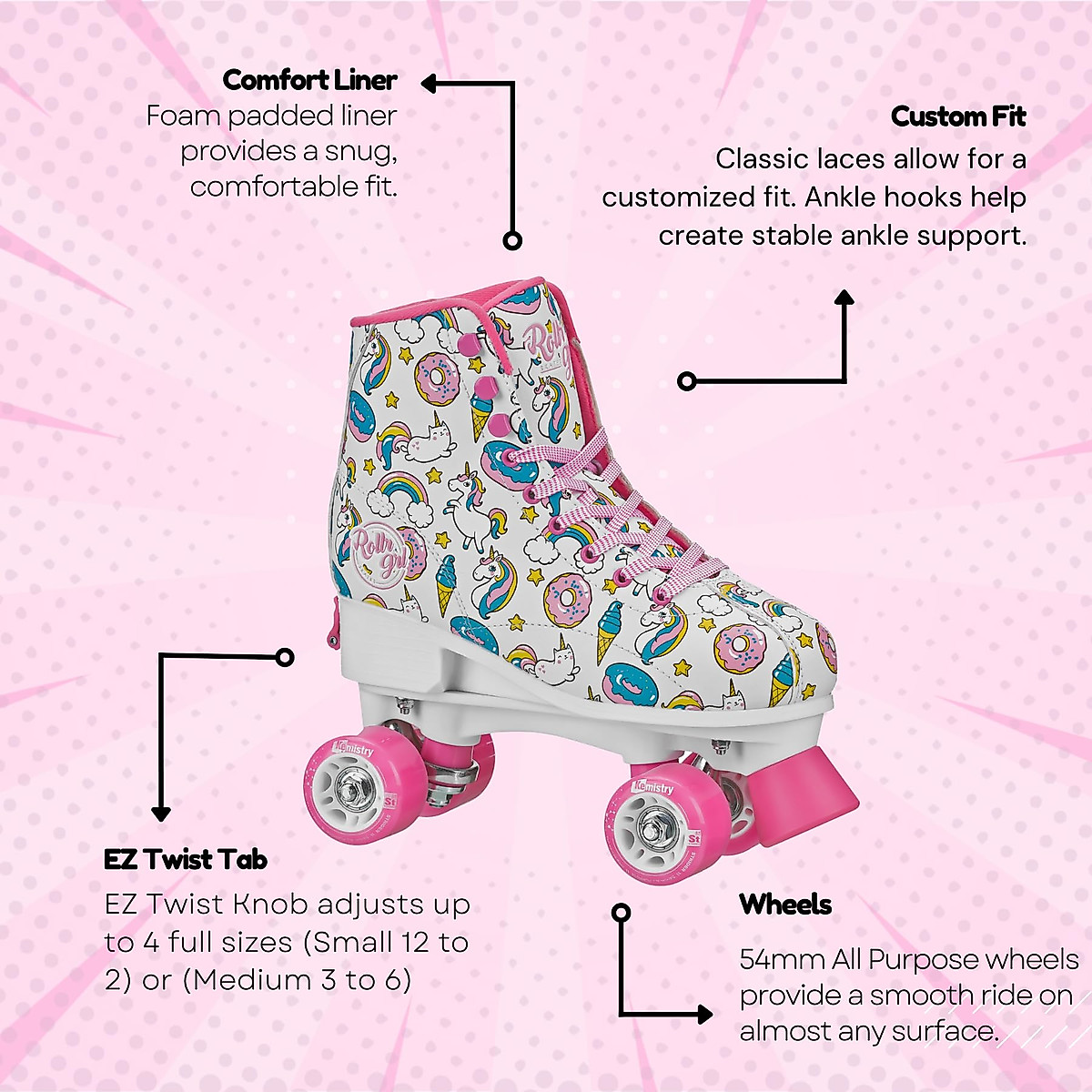 Rollr GRL Ella - Girls White/Pink Adj Small (12-2)