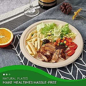 Amozife 100% Compostable 7 Inch Paper Plates, 125 Count Disposable Eco-Friendly Brown Dinner Plates, Biodegradable Heavy Duty Plates for Parties, Weddings, Catering, Events