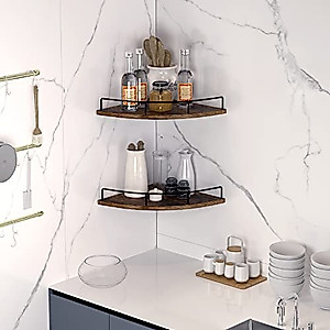 Yelinkws Corner Shelf Wall Mount,Set of 2 Floating Corner Shelves, Corner Wall Shelves with Fence,Rustic Corner Floating Shelves,Wood Corner Shelves(12inch)