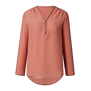 Womens Casual T Shirts Tops Soft Loose Quarter Zip Fashion Spring Summer Tees Shirt Sweatshirts Tunics Top Clothes Orange