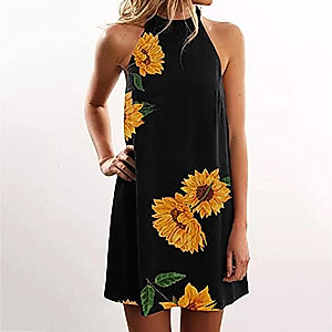 WYTong Women's Cocktail Dresses Fashion Sexy Sunflower Flower Print Dresses Sleeveless Round Neck Casual Dress(Yellow-A,Small)