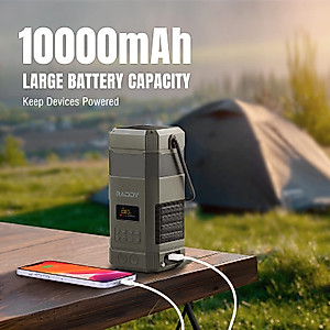 [10000mAh Waterproof] Raddy SL10 Emergency Radio, Hand Crank Solar Camping Lantern, IPX6 Wireless BT Speaker, AM FM NOAA, Flashlight, SOS Alarm for Power Outage Camping