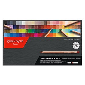 Caran d'Ache Luminance 6901 Box of 100 Individual Coloured, Artists, Colour Coded Pencils & 1 Full & 1 Pencil Blender
