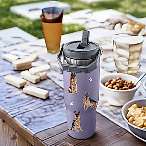 Caiibaoob German Shepherd Tumbler for German Shepherd Owners, 30oz Stainless Steel Vacuum Insulated Water Bottle (German Shepherd-Lavender)