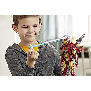Avengers Marvel Titan Hero Series Blast Gear Iron Man Action Figure, 12-Inch Toy, with Launcher, 2 Accessories and Projectile, Ages 4 and Up, Red