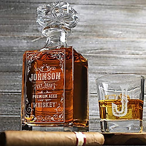 Personalized 5 pc Whiskey Decanter Set - Limited Edition Custom Liquor Decanter - 25 oz, 750ml w/ 4pcs Whiskey Glass Set, Housewarming Gifts, Boss Gifts, Retirement Gifts, Square #3