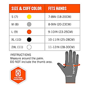 Ergodyne ProFlex 7071 Cut Resistant Work Gloves, ANSI A7, PU Coated Palms for Flexible No Slip Grip, Reinforced Thumb Saddle, 18g HPPE and Tungsten, Gray, Large