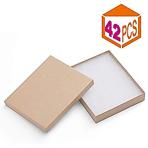 MESHA Kraft Jewelry Gift Boxes with Lids, 6x5x1 Cotton Filled Jewelry Boxes, Necklace Gift Box, Bracelet Gift Box, Earring Box, Bulk Jewelry Boxes for Shipping, Small Business, Accessories, Brown 42 Pcs