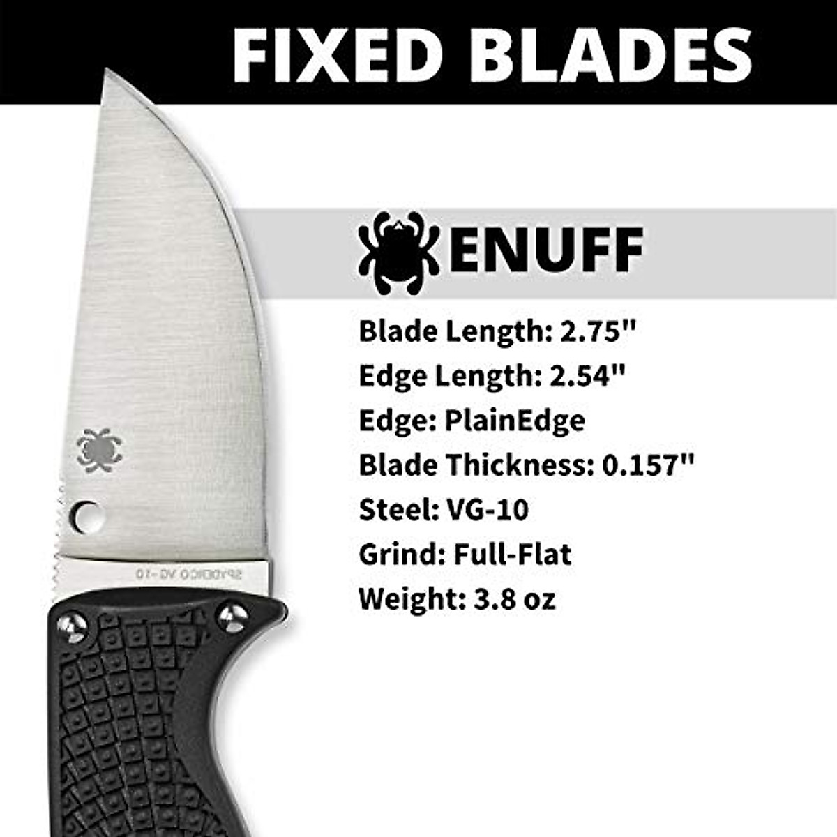 Spyderco Enuff Clip Point Fixed Blade Utility Multitool Knife with 2.75" VG-10 Stainless Steel Blade and Premium Custom-Molded Boltaron Sheath - PlainEdge - FB31CPBK