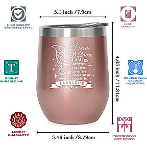 Joyloce Pisces Zodiac Wine Tumbler 12 oz, Zodiac Pisces Gifts for Women Girls Coffee Mug, Pisces January February Birthday Gifts for Women, Constellation Horoscope Gift Astrology Gifts Stemless Cup