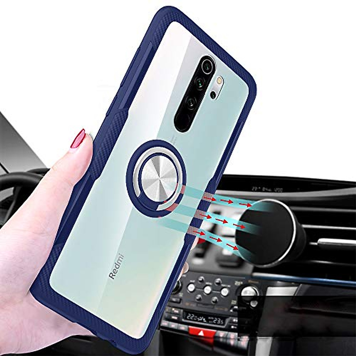 Phone Case for Xiaomi Redmi Note 8 Pro with Tempered Glass Screen Protector Clear Cover and Magnetic Stand Ring Holder Slim Hard Cell Accessories Xiami Xiomis Xiome Redme Note8 8pro Cases Men Blue