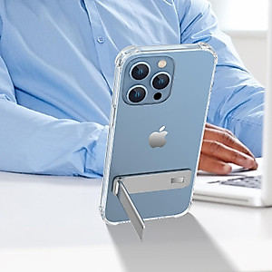 Design for iPhone 13 Mini Case with Stand, [Vertical ＆ Horizontal Supports] Clear Slim Hard Protective Cover Anti-Scratch Shockproof Phone Case for iPhone 13 Mini - Clear