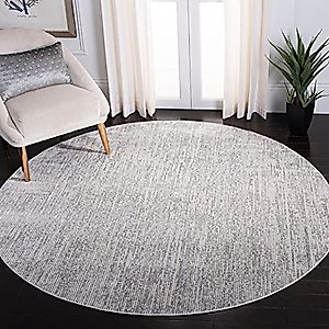 SAFAVIEH Dream Collection 6'7" Round Ivory/Grey DRM500A Modern Distressed Premium Viscose Area Rug