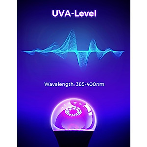 L LOHAS LED UV Black Light Bulbs, Halloween 12W A19 UV Blacklight, 100 Watt Equivalent, UVA Level 385-400nm Wavelength, Glow in The Dark for Body Art Paint, Fluorescent Poster, Neon Glow Party, 2 Pack