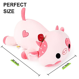 Onsoyours Weighted Cow Stuffed Animals, 3.3 lbs Weighted Strawberry Cow Plush Pillow Toy 20" Large Weighted Plushies for Kids