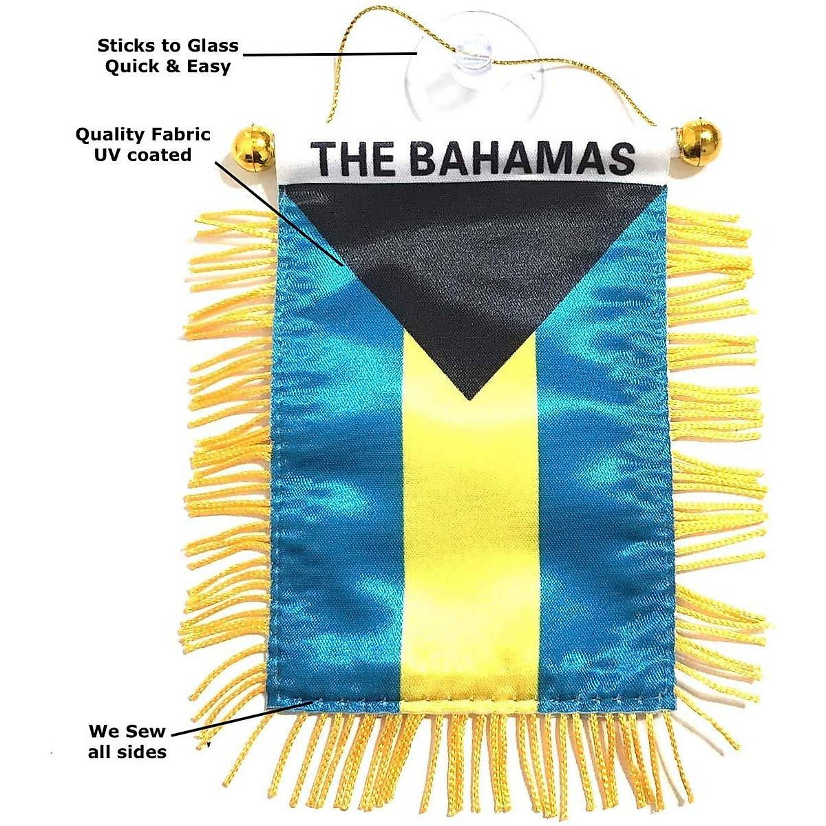 PRK 14 Bahamas Flags for Cars interiror Accessories Decal Stickers Small Mini Banners Hanging Rearview Mirror Accessory Style Design Homes Windows Sticks to Glass Quality Made Mini Banners