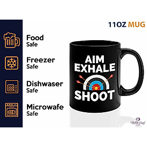 Bubble Hugs Archery Coffee Mug 11oz Black - Aim Exhale shoot - Archery Trainer Bowfishing Deer Shooting Target Shot