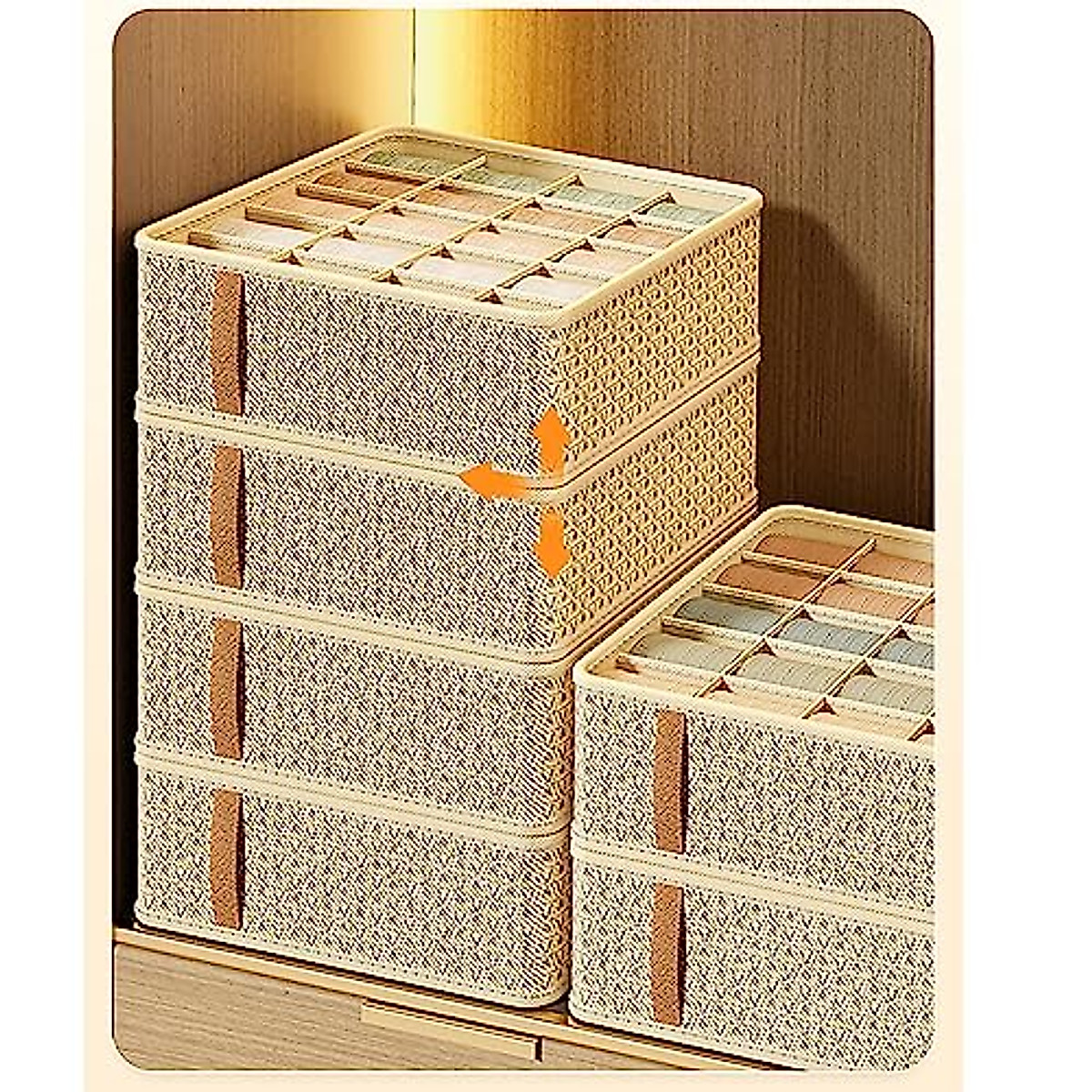 verrio Sock Underwear Organizer Drawer Dividers, Sock Underwear Drawer Organizer Bins, Closet Cabinet Organizer Underwear Storage Boxes for Storing Socks, Undies and Baby Clothes (Beige-M)