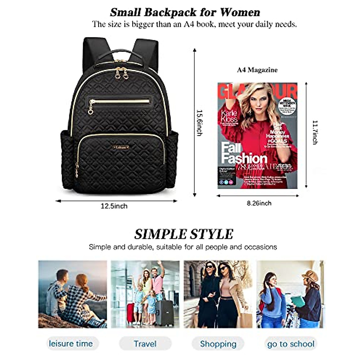 Small Backpack for Women，Mini Purses Backpack for Girl Fashion Backpacks Carry On Travel Casual Lightweight Daypack for Ladies College Teen Girls - Black