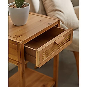 COZAYH Set of 2 Modern Minimalism Nightstand End Table Side Table with Woven Pattern Drawer and Shelf Storage, Rustic Farmhouse Style, Natural