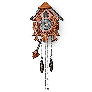 TIMEGEAR Cuckoo Wall Clock with Night Mode in Traditional German Style with Carved Squirrels (Cherry)