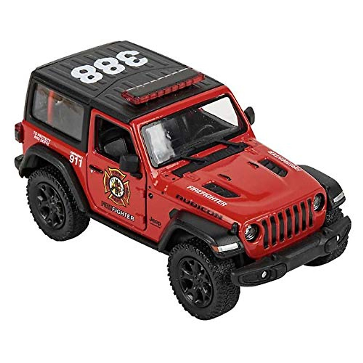 KiNSMART - 1/34 Scale Model Compatible with Jeep Wrangler Rubicon 2018 Emergency Services Hard Top (Red)