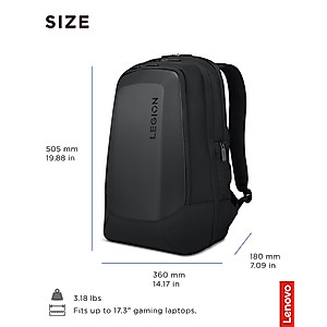 Lenovo Legion 17" Armored Backpack II, Gaming Laptop Bag, Double-Layered Protection, Dedicated Storage Pockets, GX40V10007, Black