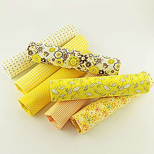 7 Pieces Cotton Fabric Plainl Printed (20"x20"), Comfortable Fabric for Sewing, Patchwork Quilting Fabric, Pretty Flower Pattern Material for Quilting Sewing Cloths Sewing DIY Artcraft -Yellow