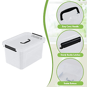 Wekioger 4 Pack 10 L Plastic Storage Box, Clear Latching Bin with Handle
