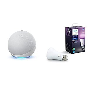 Echo (4th Gen) | Glacier White with Philips Hue Color Smart Bulb