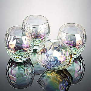 Liphontcta Whiskey Glasses Set of 4, 12 oz Old Fashioned Glasses, Bourbon Glasses, Iridescent Glassware, Rainbow Wine Glass For Serving White Wine, Modern Red Wine, Cocktail, Whiskey (Set of 4)