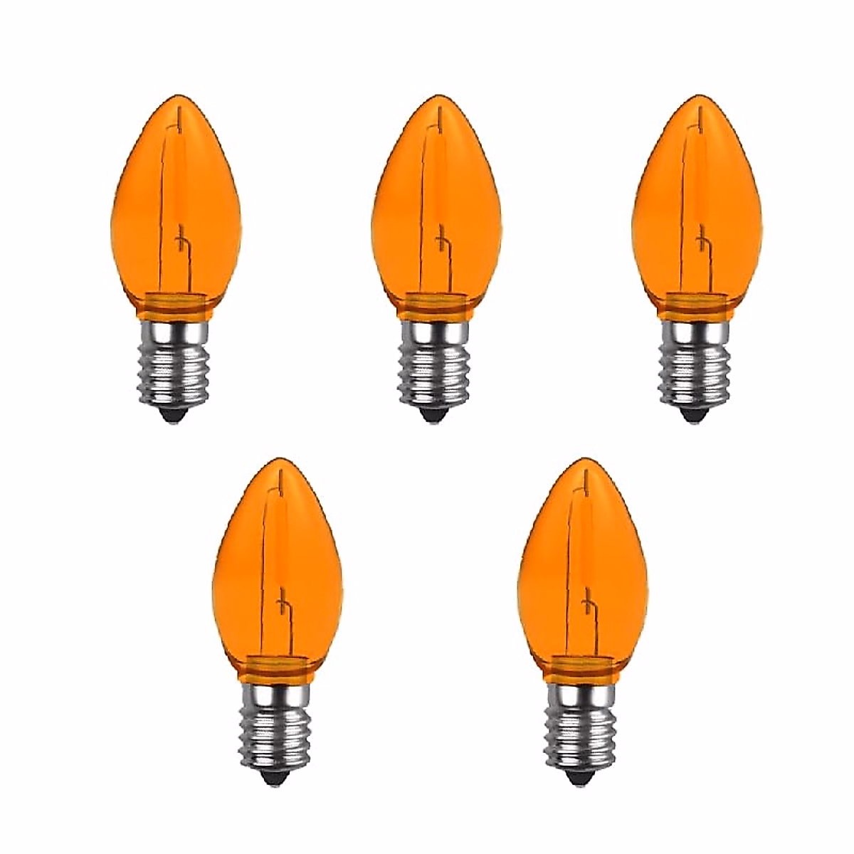 VENUSOP 5 Pack C7 Orange LED Replacement Christmas Light Bulbs,E12 Candelabra Base, Shatterproof Plastic, for Christmas Outdoor String Lights (Orange)