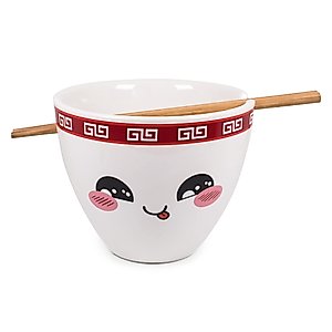 Toynk Bowl Bop Tso Hungry Japanese Ceramic Dinnerware Set | Includes 16-Ounce Ramen Noodle Bowl and Wooden Chopsticks | Asian Food Dish Set For Home & Kitchen | Kawaii Anime Gifts, Snack Collectible