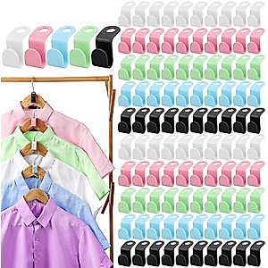 HOLLIHI 100 Pcs Clothes Hanger Connector Hooks,Plastic Cascading Hanger Hooks Extender Clips Connection Hooks,Space Saving Wardrobe Clothing Outfit Hangers Hooks for Organizer Closet Cabinet, 5 Colors