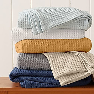 Great Bay Home 100% Cotton Waffle Weave Blanket. Lightweight and Soft, Perfect for Layering. Mikala Collection, Oatmeal, King