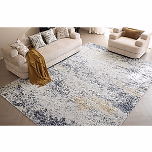 LOVORAL Area Rugs for Living Room: 5x7 Washable Neutral Abstract Rug for Bedroom Large Soft Modern Dining Room Rugs Indoor Floor Low Pile Carpet for Home Office Nursery - Blue Grey