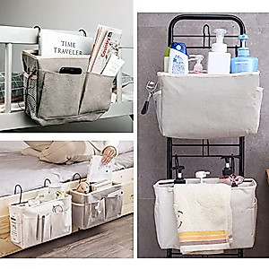 Soying Big Pocket Under-Bed Storage Organizer Bag, Big Pocket Fabric Hanging Storage Basket Organizer Box for Home Kitchen Closet Bathroom (BedSide-WhiteGrid)