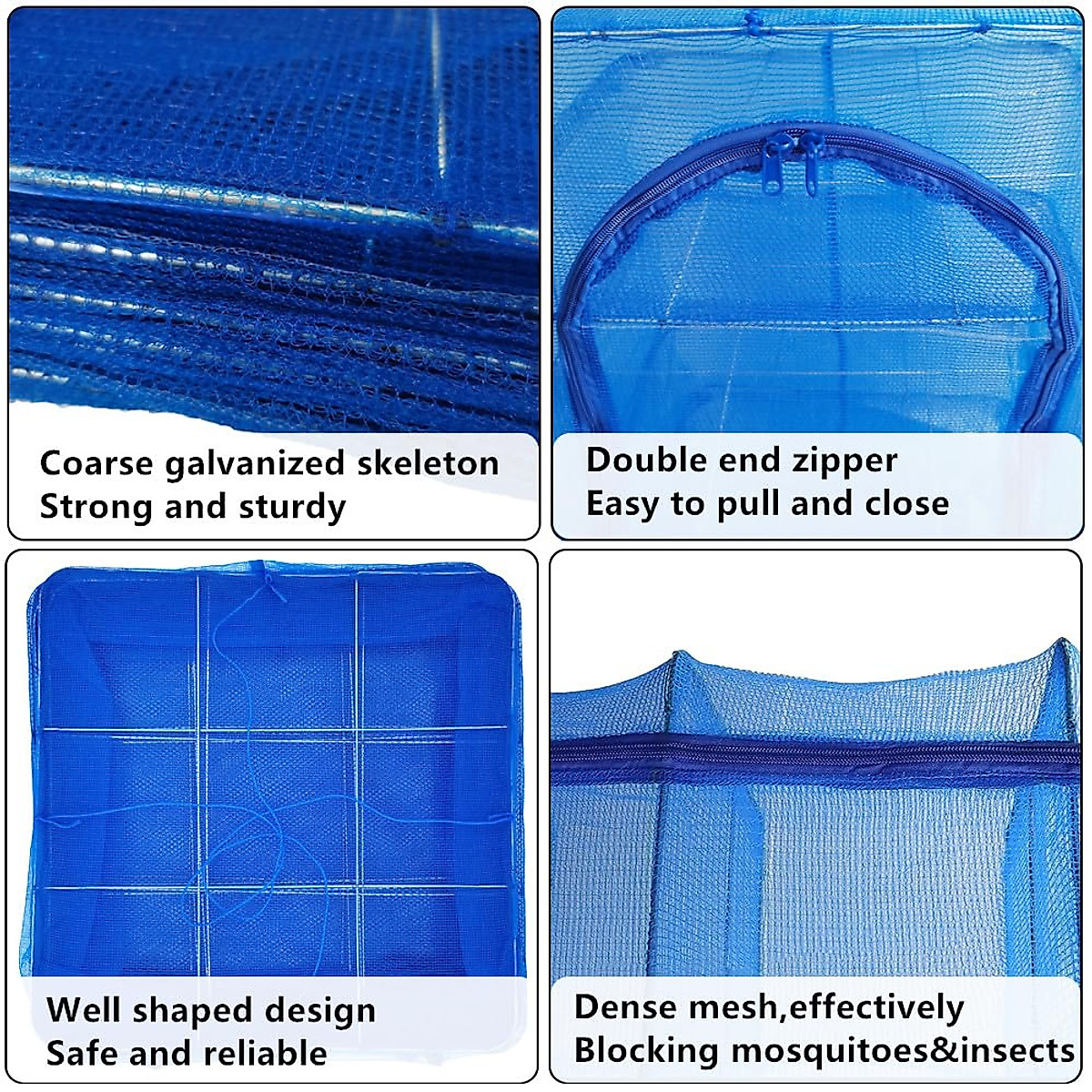 EarfnBabi Drying Rack Foldable Fishing Mesh 6 Layers Hanging Drying Fish Net Foldable Nylon Netting Dryer, for Seeds Fish Vegetables Fruit Herb Food Clothes, Zipper Opening Blue 19.68"x19.68"x37.4"