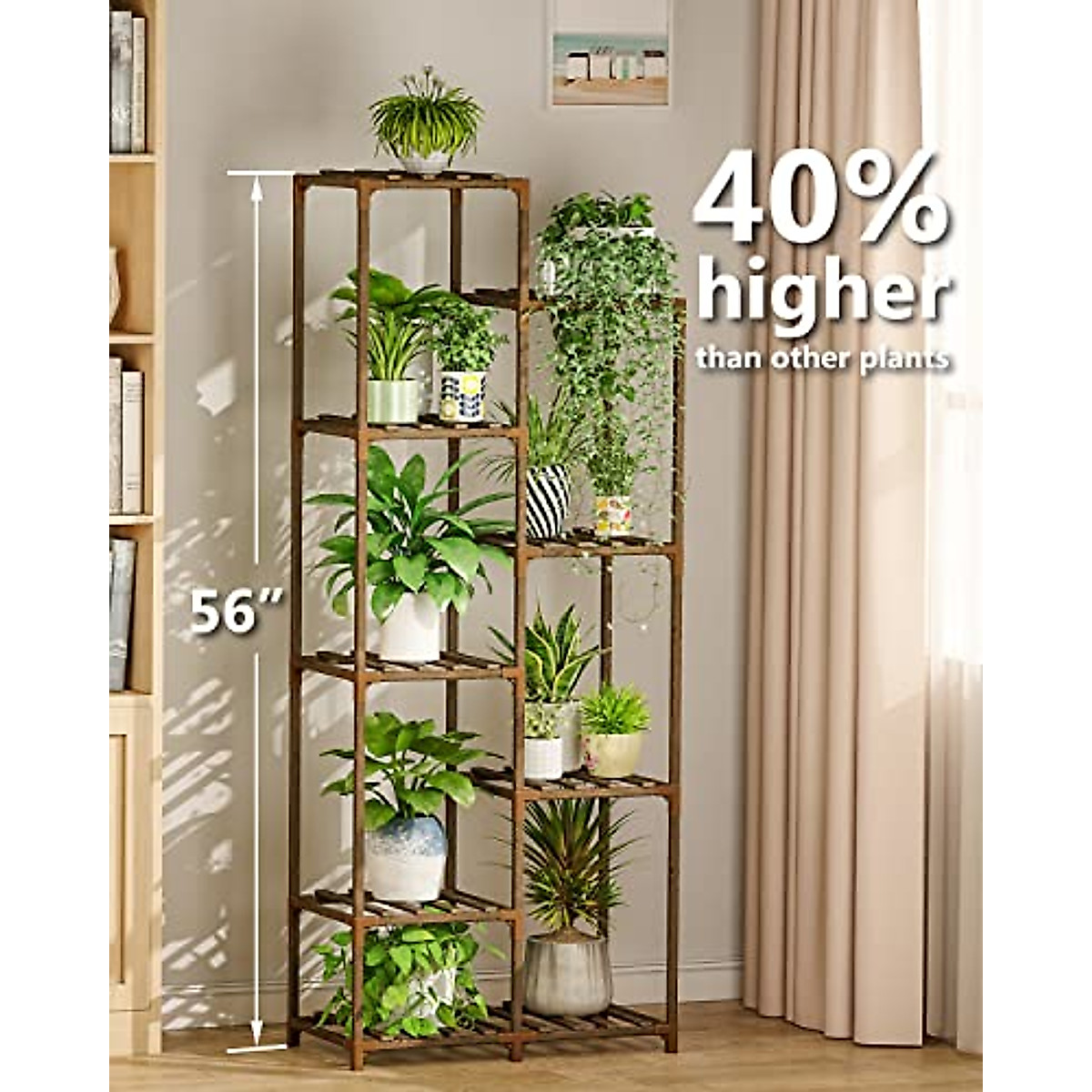 Bamworld Tall Plant Stand for Indoor Plants Outdoor Corner Plant Shelf Flower Stands for Living Room Balcony and Garden (9 pots)
