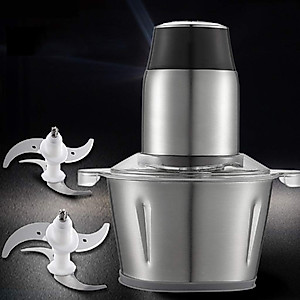 DNATS Metal Meat Grinder-Food Chopper, Electric Meat Grinder 2L Stainless Steel Food Processor for Baby Food, Meat, Vegetables， Stainless Steel Bowl